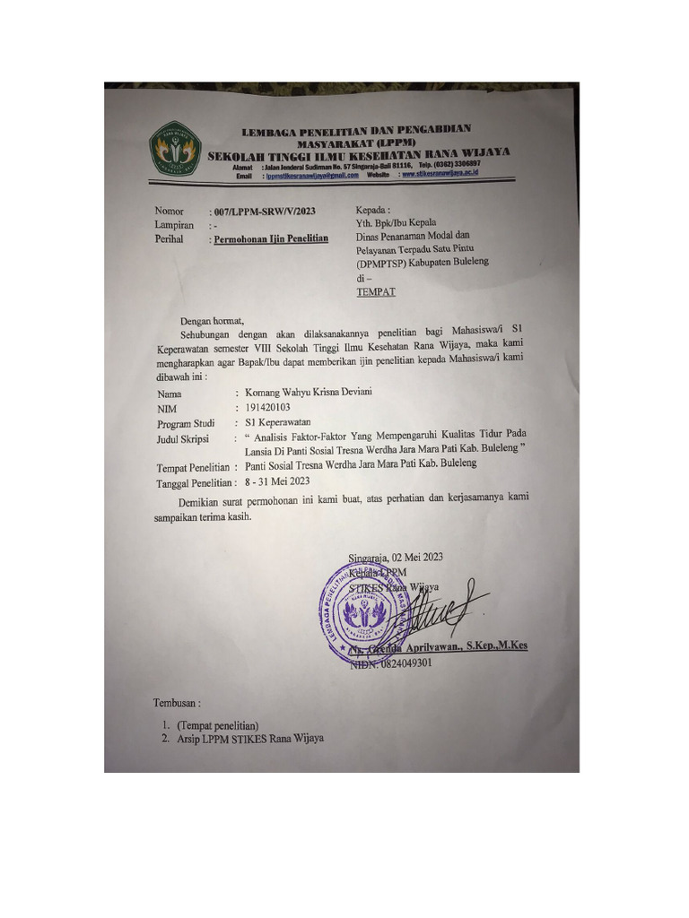 Surat Ijin Permohonan | PDF