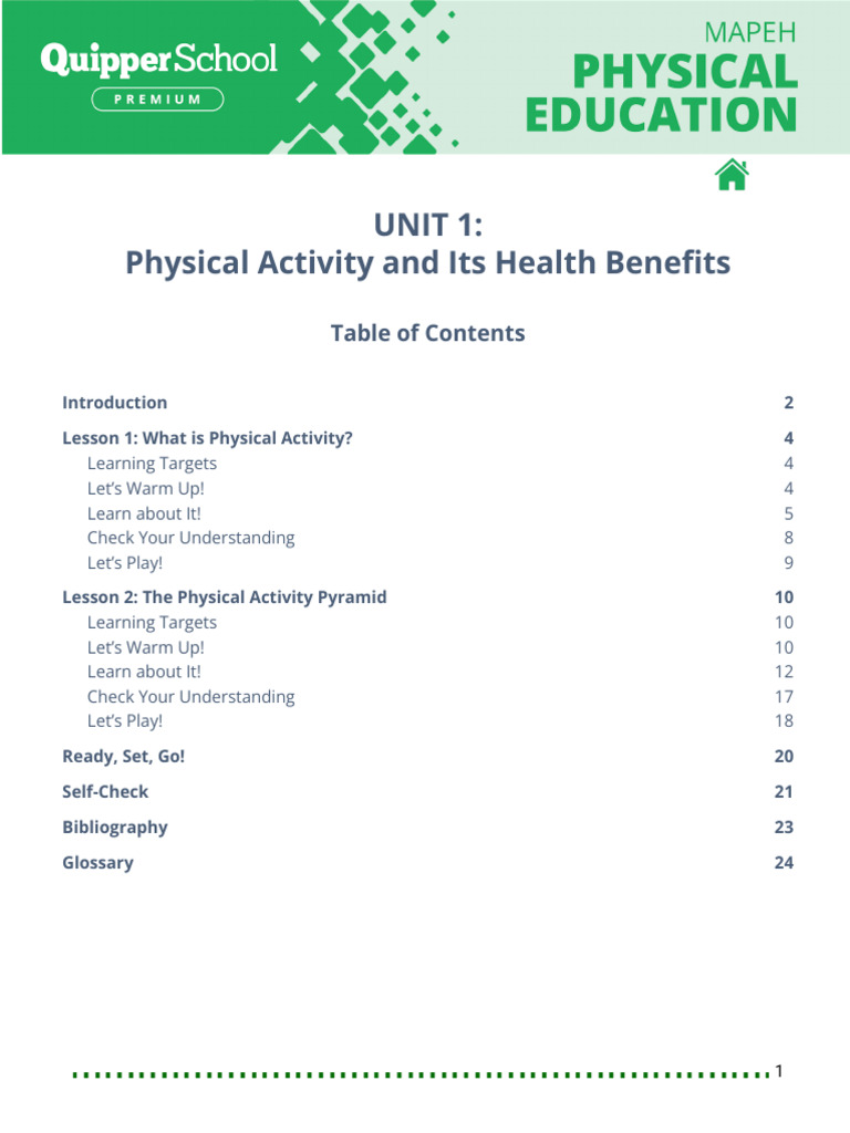 Final - PE 5.1 Physical Activity and Its Health Benefits, 2 Lessons ...