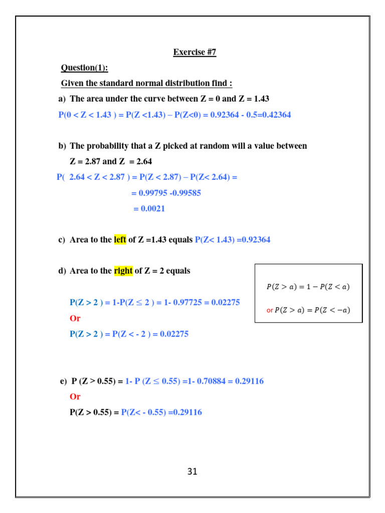 Exercise 7 Stat109 Answers | PDF