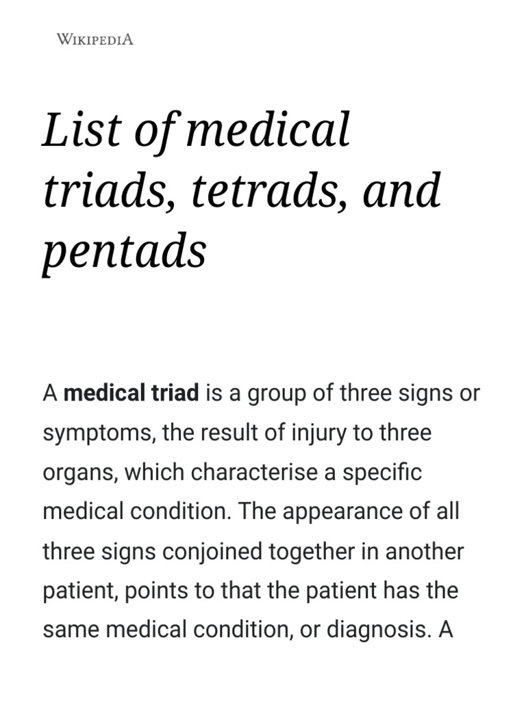 Medical Triads, Tetrads, and Pentads | Download Free PDF | Clinical ...