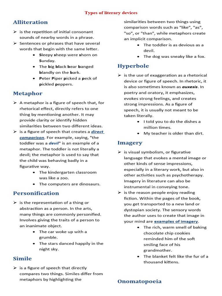 Types of Literary Devices | PDF | Irony | Metaphor