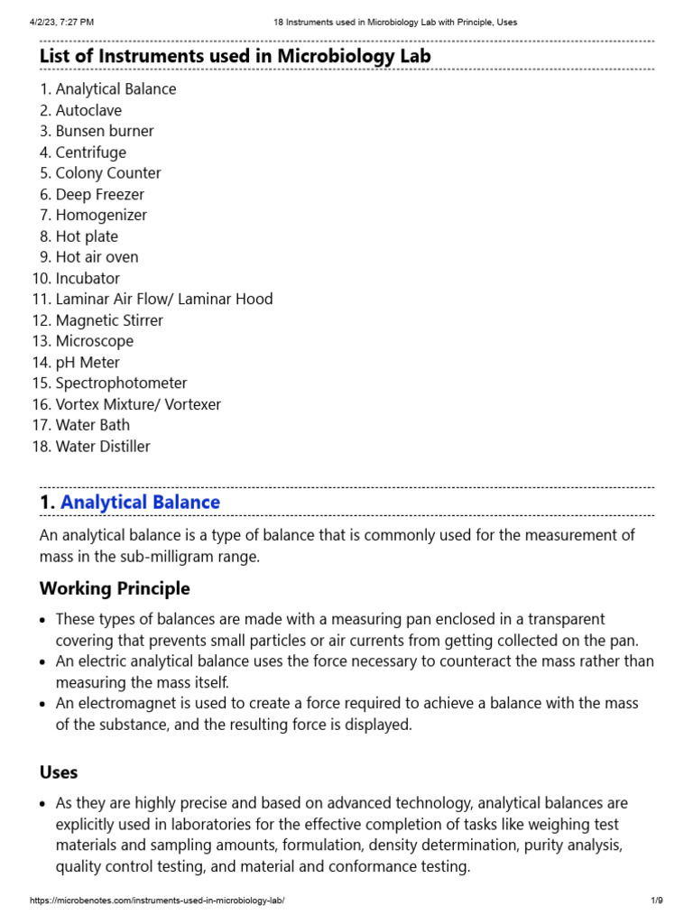 18 Instruments Used in Microbiology Lab With Principle, Uses | PDF | Ph ...
