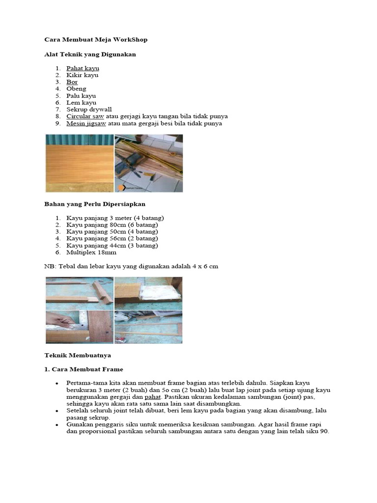 Panduan Membuat Meja Workshop | PDF