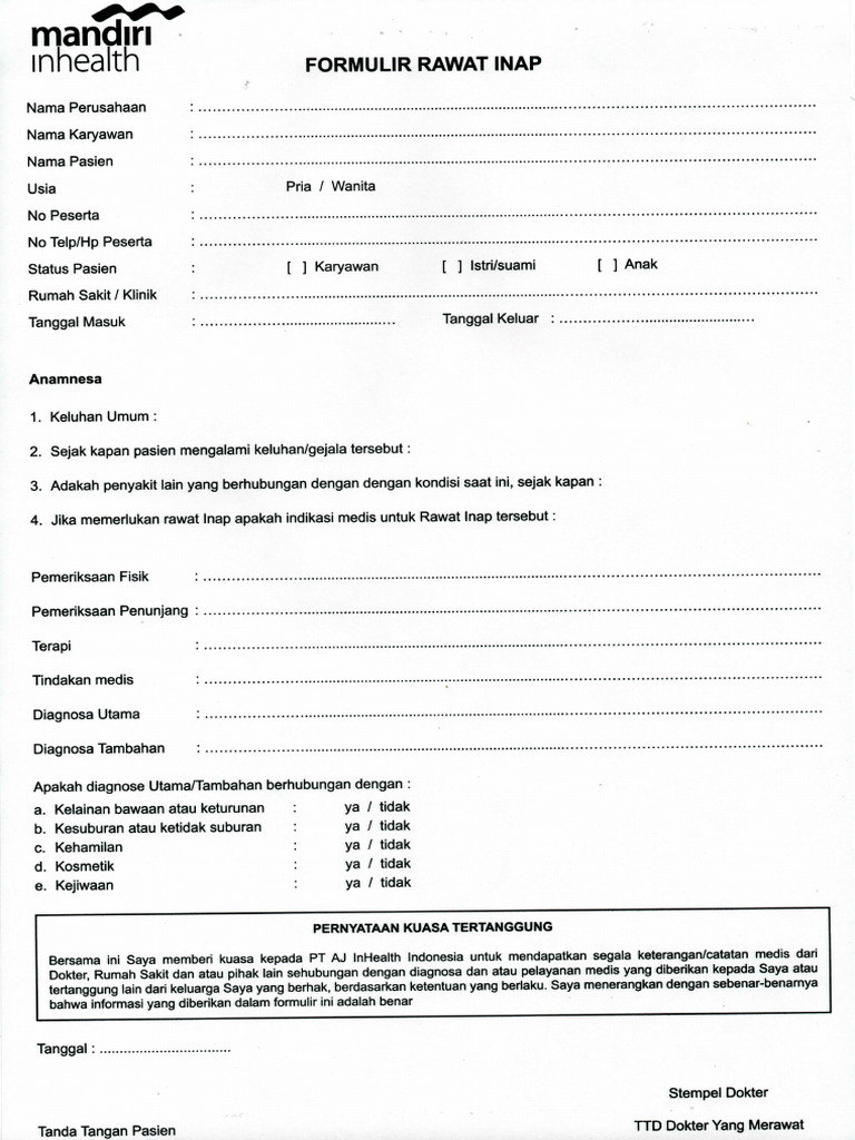 Form Rawat Inap | PDF