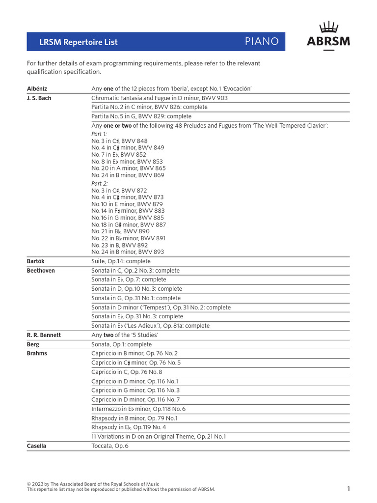 LRSM Repertoire Piano Jul 2023 | PDF