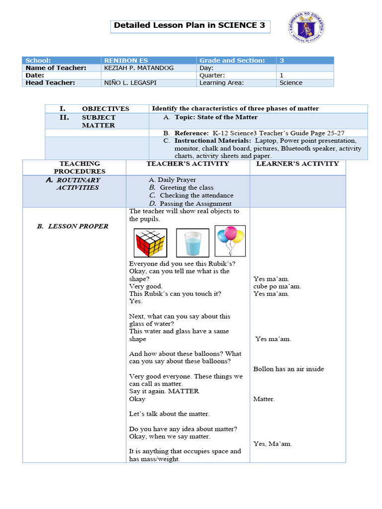 Q1. SCIENCE3 DLP | PDF | Liquids | Gases