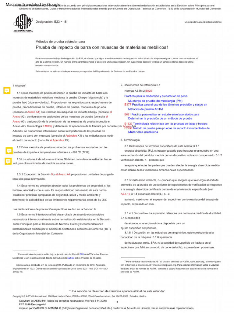 Astm-E23-2018 Inpact Testing PDF | PDF | Temperatura | Gases