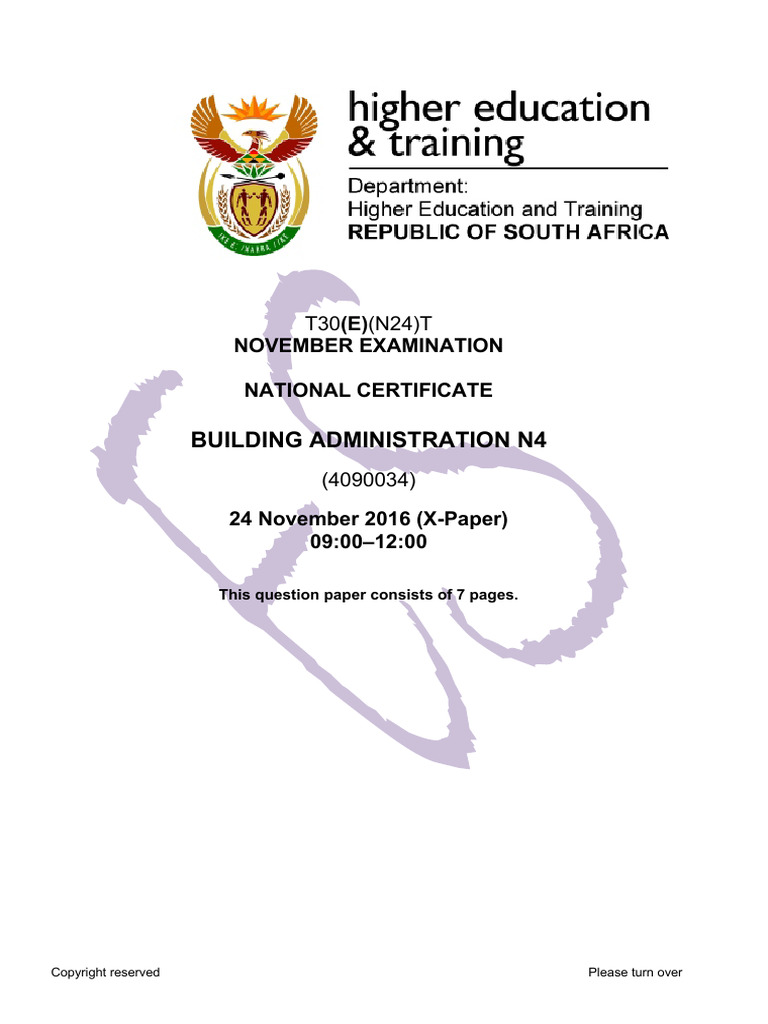 N4 Building Administration November 2016 | PDF | Business | Economies