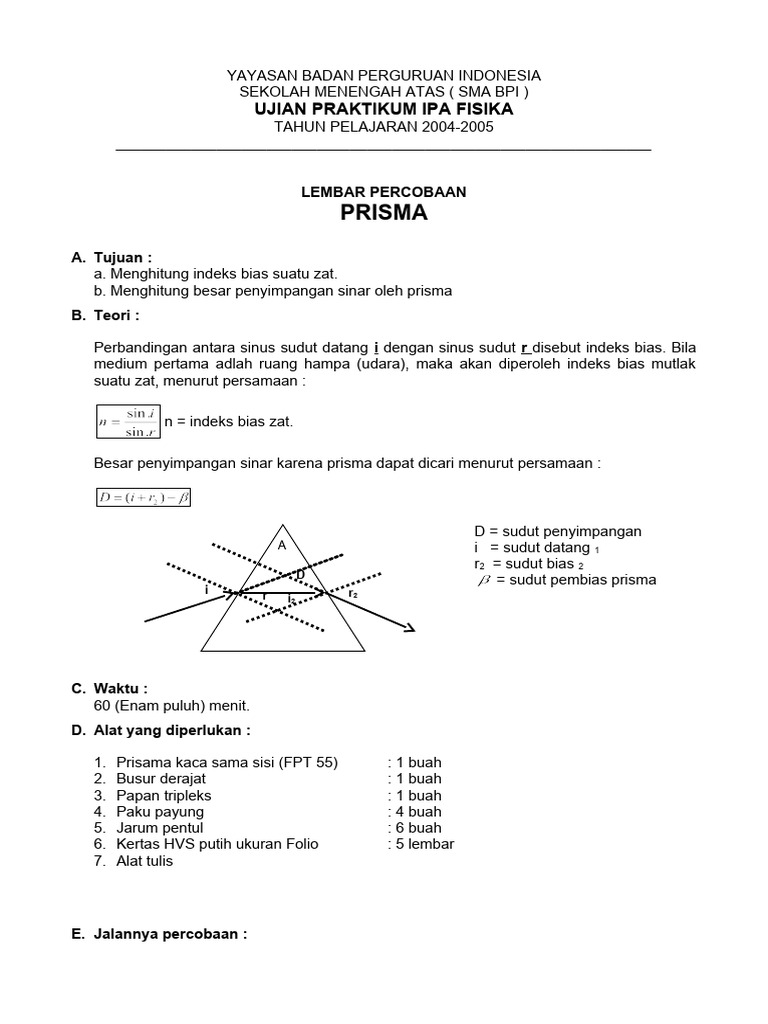 Petunjuk Praktikum Prisma | PDF