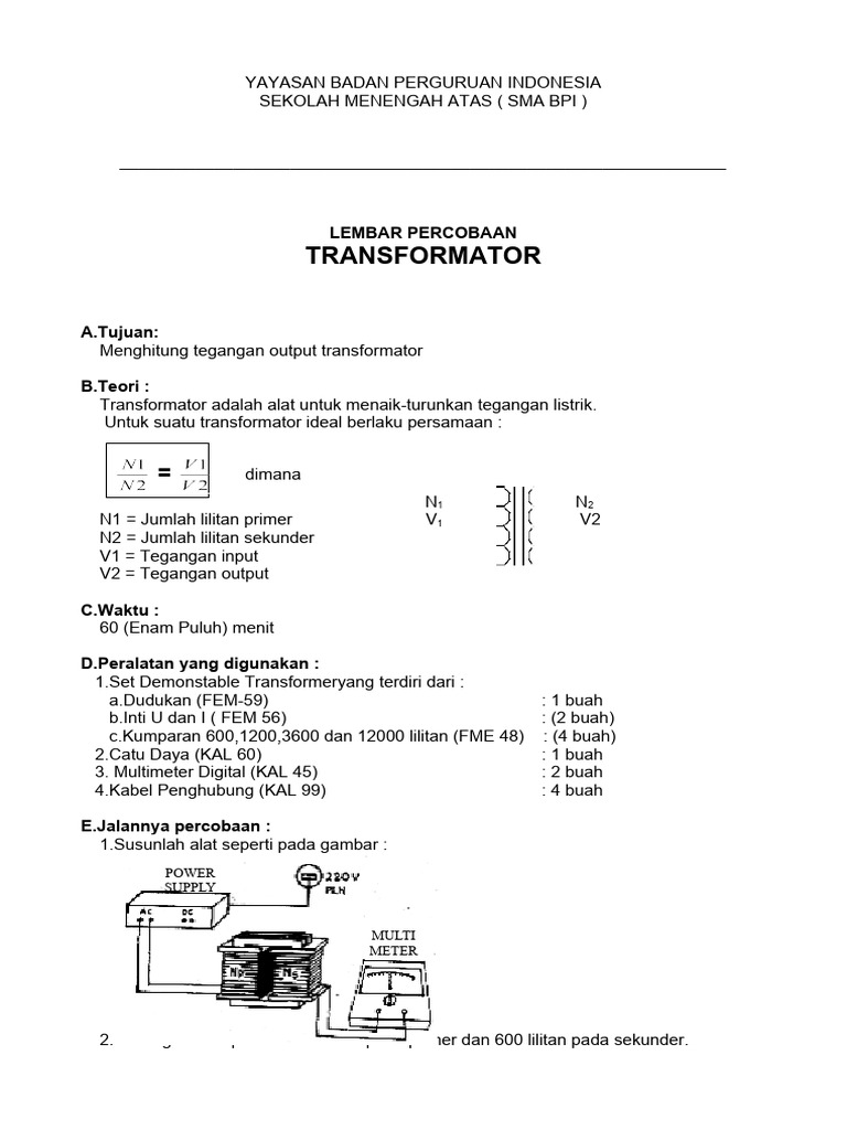 Petunjuk Praktikum Transformator | PDF
