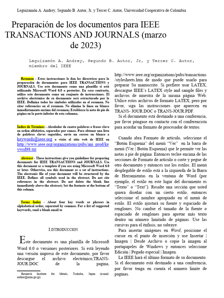 Formato Presentacion Laboratorios Ieee Es | PDF | Microsoft Word | Archivo de computadora