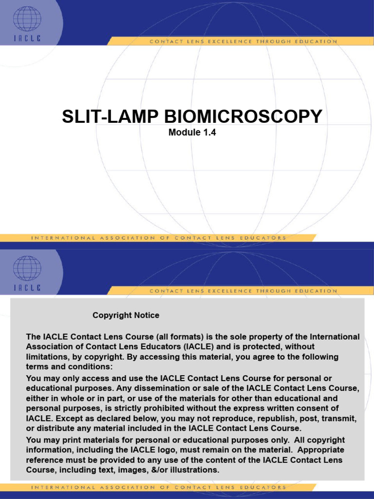 Slit-Lamp Biomicroscopy Module 1.4 - FINAL | PDF | Cornea | Microscopy