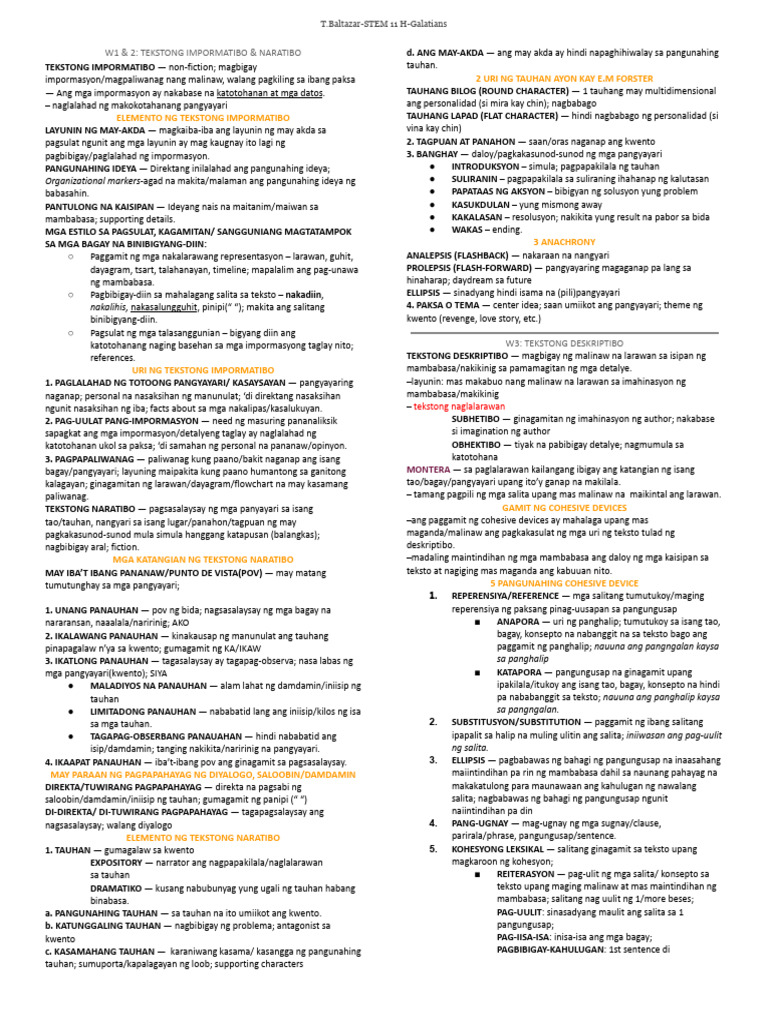 W1 & 2: Tekstong Impormatibo & Naratibo: Organizational Markers-Agad Na ...