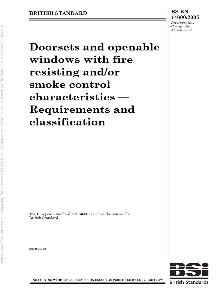 Fire-Resistant Doorsets Standard EN 14600 | PDF | Regulation | Safety