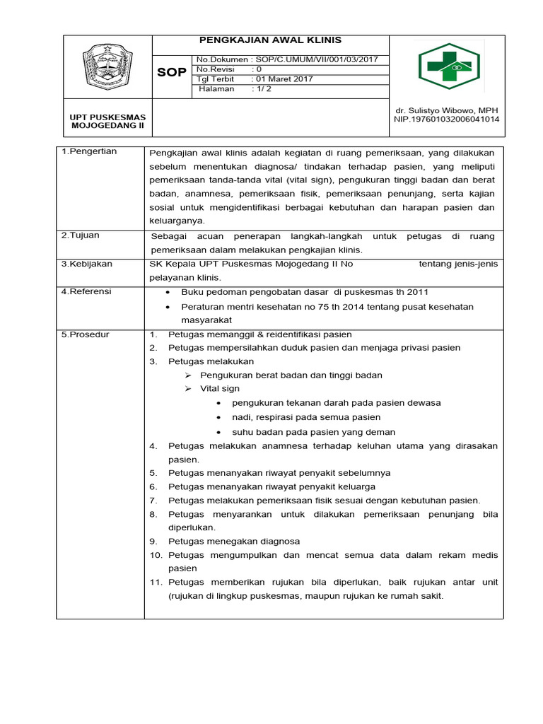 Sop Kajian Awal Klinis | PDF | Sains & Matematika
