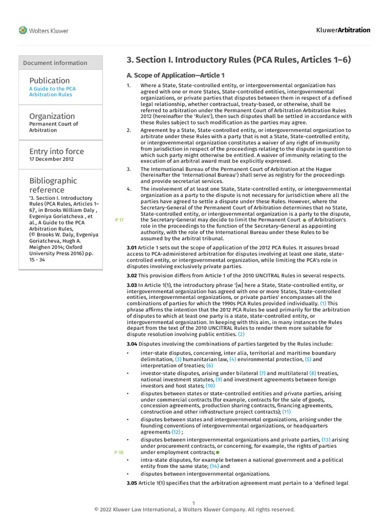 A Guide To The PCA Rules (Arts.1-6) | PDF | Arbitration | Sovereign Immunity