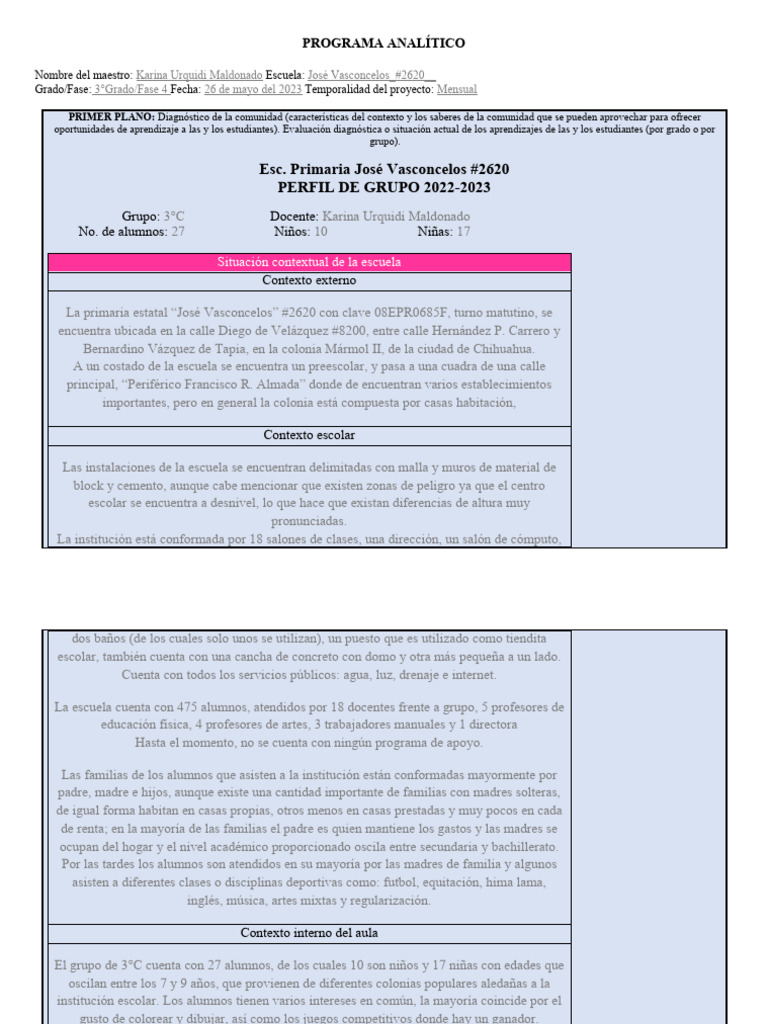 Programa Analítico Cte Mayo 3°c | PDF | Narración | Hueso