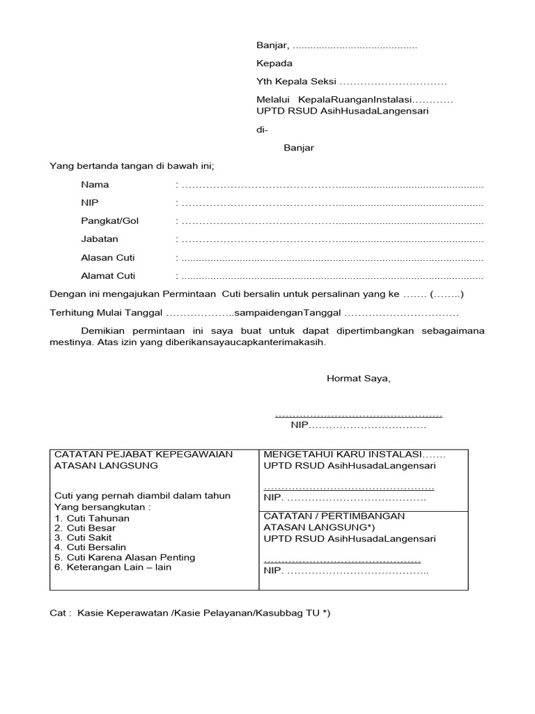 Form Pengajuan Cuti Perorangan | PDF