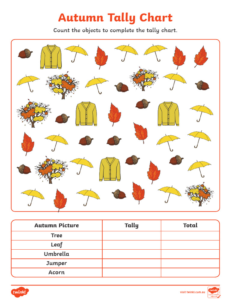 Autumn Themed Tally and Count Worksheet | PDF
