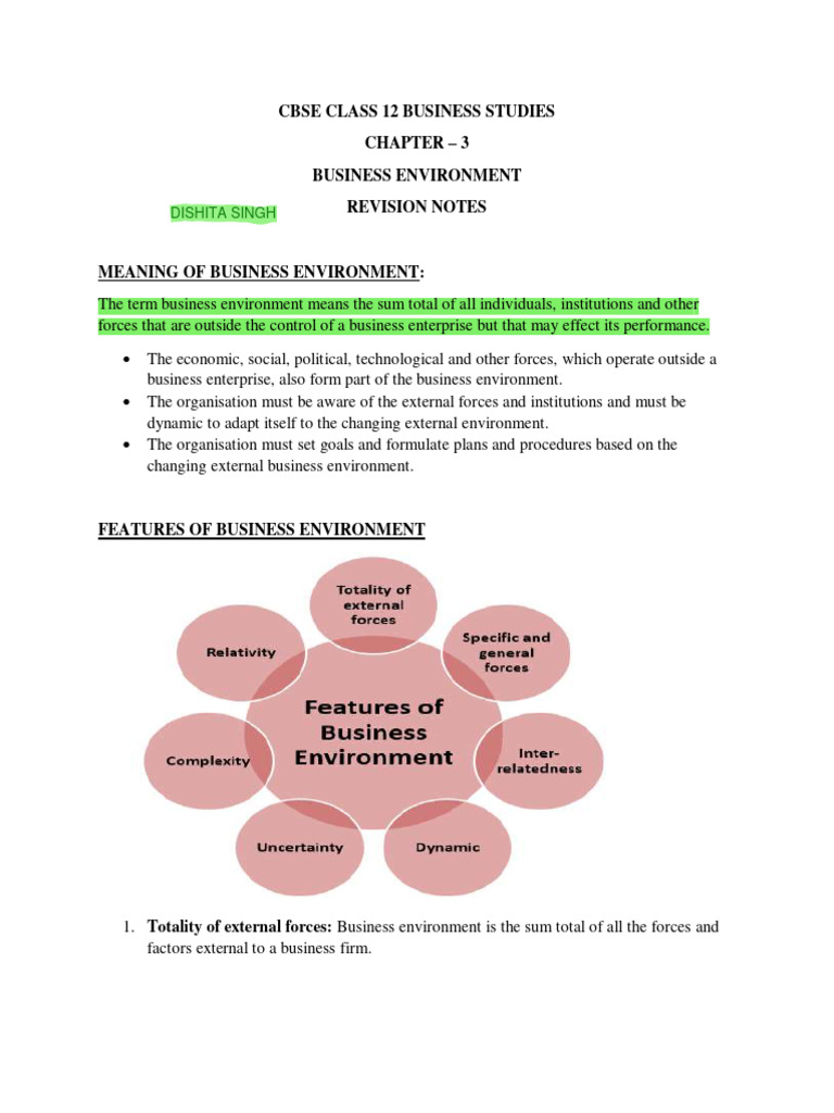 BST Chapter 3 Business Environment Notes | PDF | Legal Tender | Money