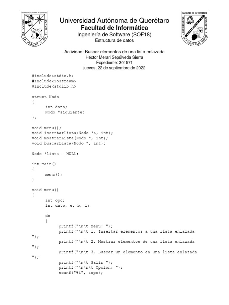 Buscar Elementos De Una Lista Enlazada Pdf Informática Desarrollo De Software 