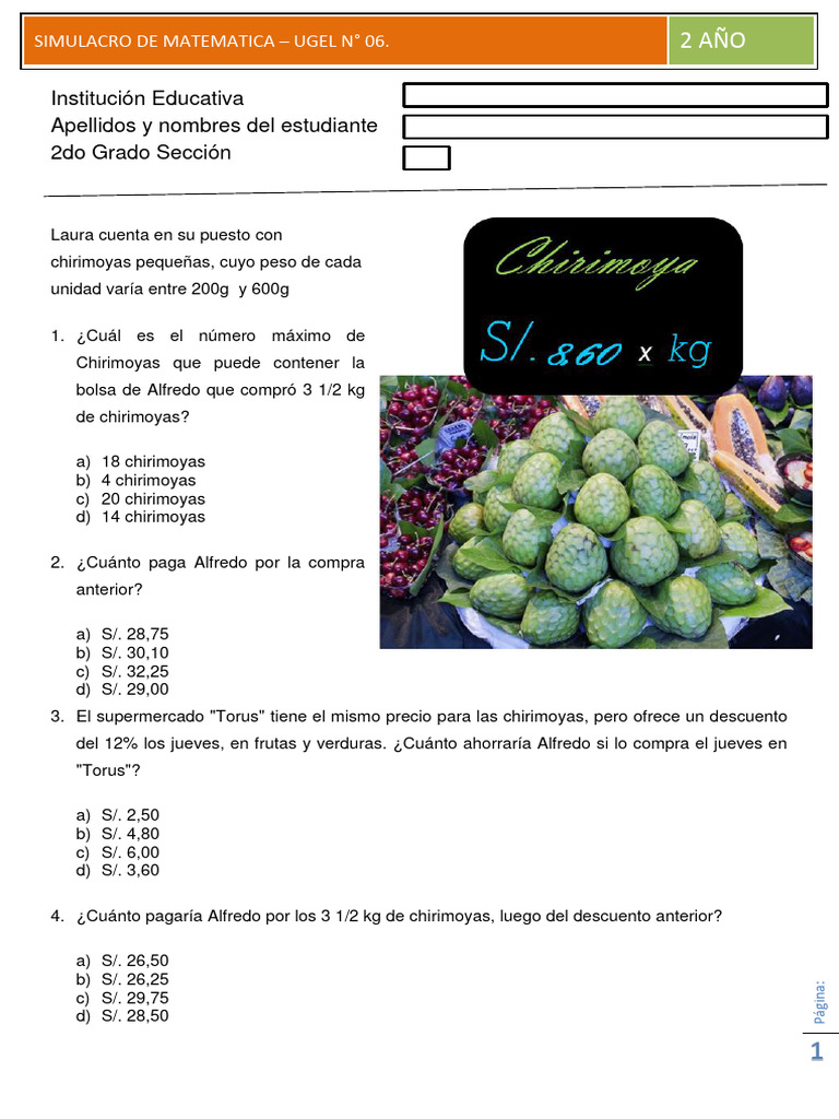 Simulacro Ece - Mat - 2 Año Ugel 06 - 2015 | PDF