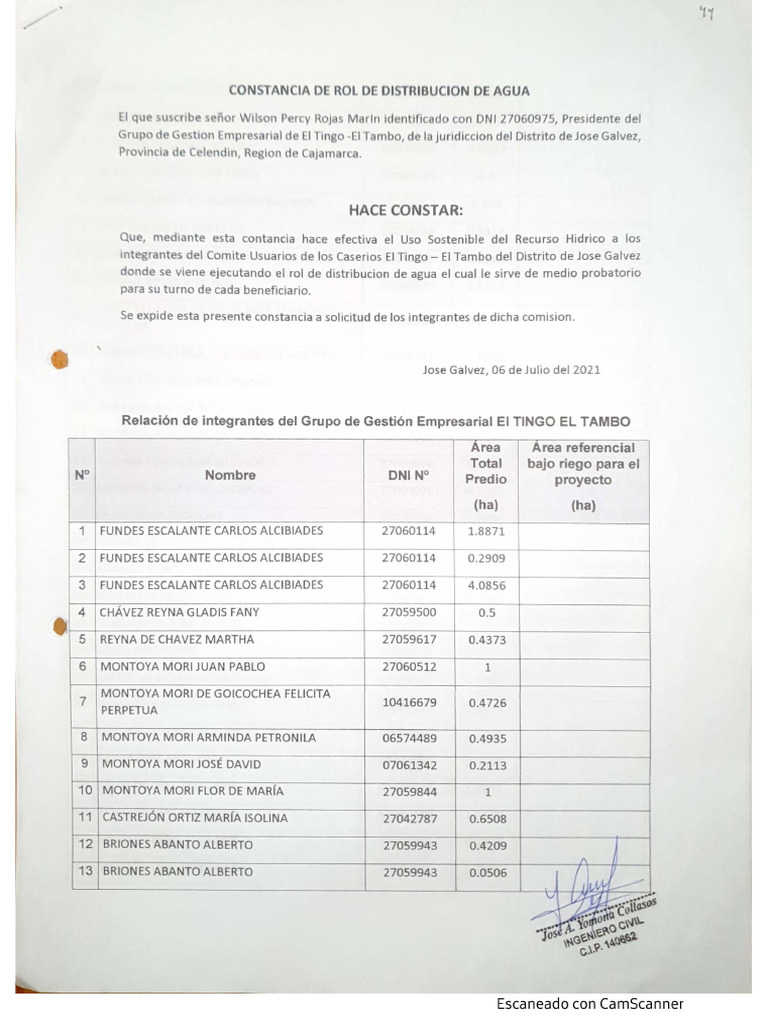 6.00 Constancia de Rol de Distribucion de Agua | PDF
