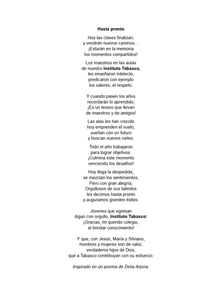 Hasta Pronto - Poema Clausura - 230614 - 051413 | PDF
