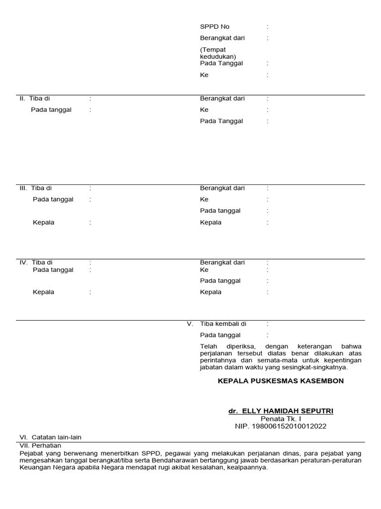 Contoh SPPD Perjalanan Dinas | PDF