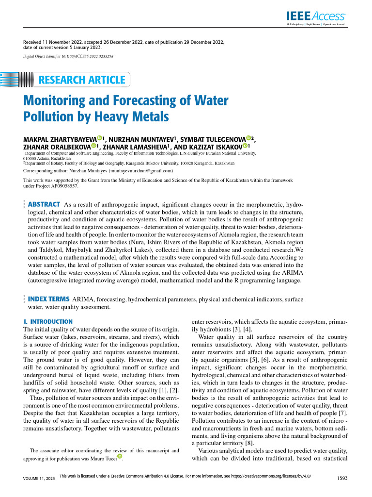 Monitoring and Forecasting of Water Pollution by Heavy Metals | PDF ...