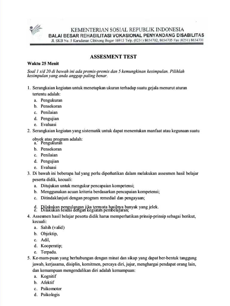 PDF Contoh Soal Tes Assessment - Compress | PDF
