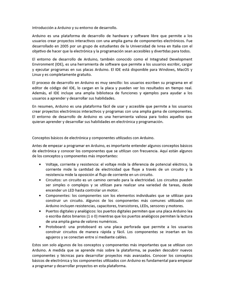 Introducción A Arduino y Su Entorno de Desarrollo | PDF | Arduino | Entorno de desarrollo integrado