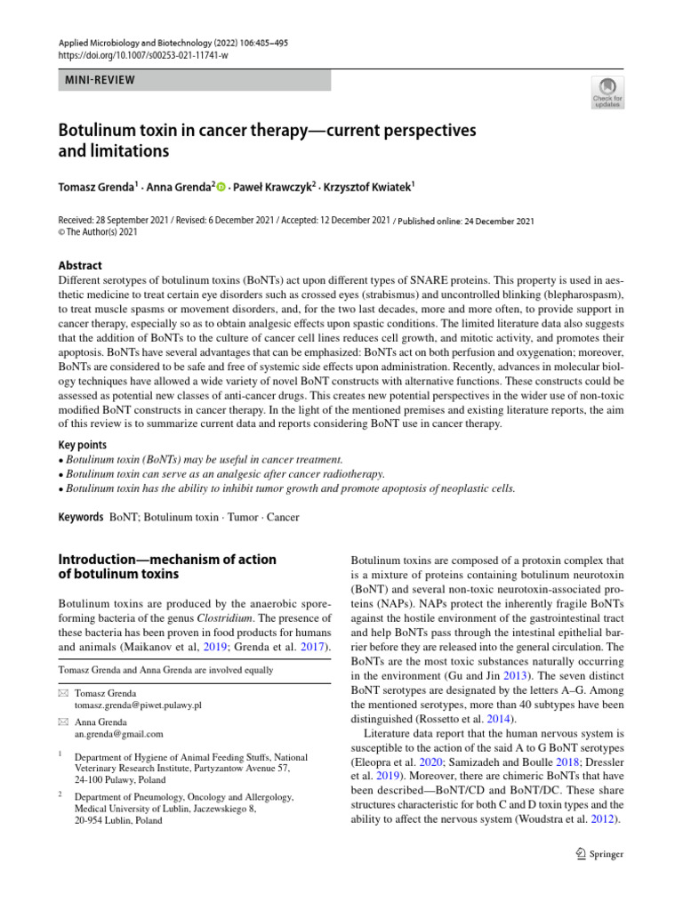 Botulinum Toxin in Cancer | PDF | Botulinum Toxin | Epidermal Growth ...