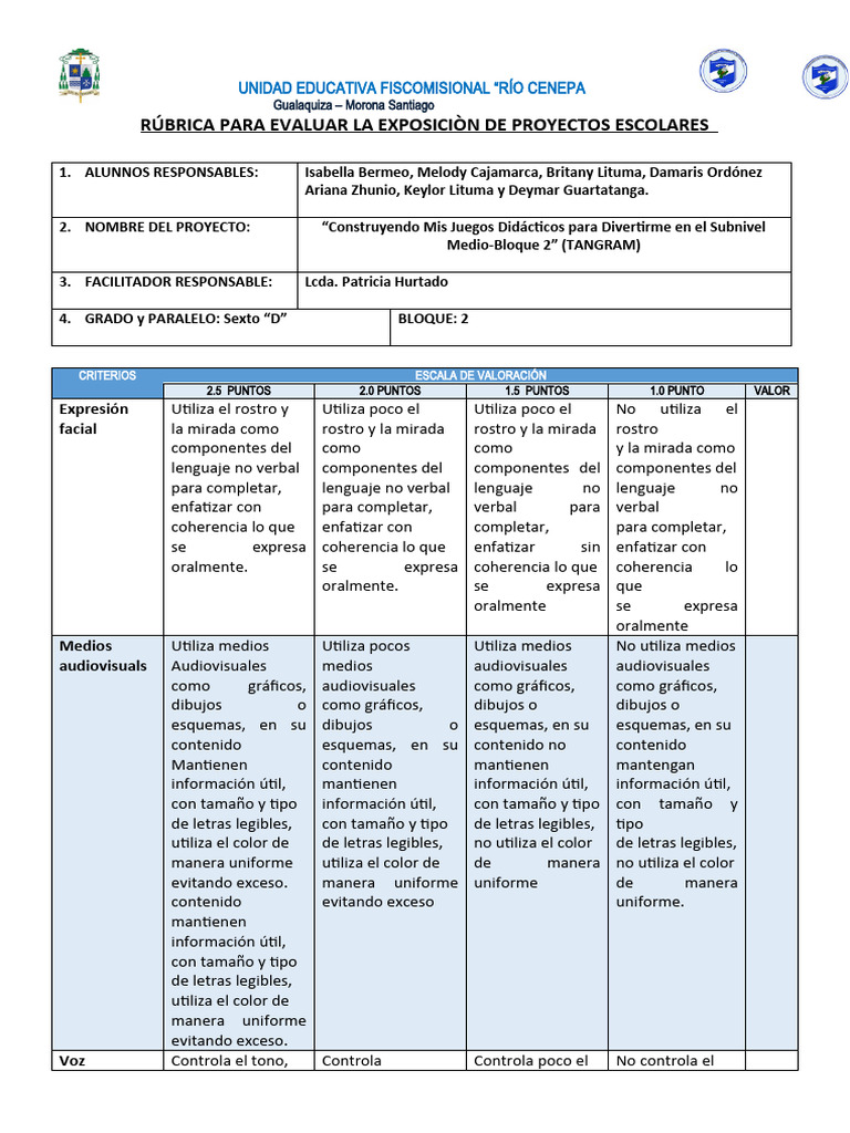 Rúbrica para Evaluar Proyectos Escolares | PDF | Lingüística | Comunicación humana
