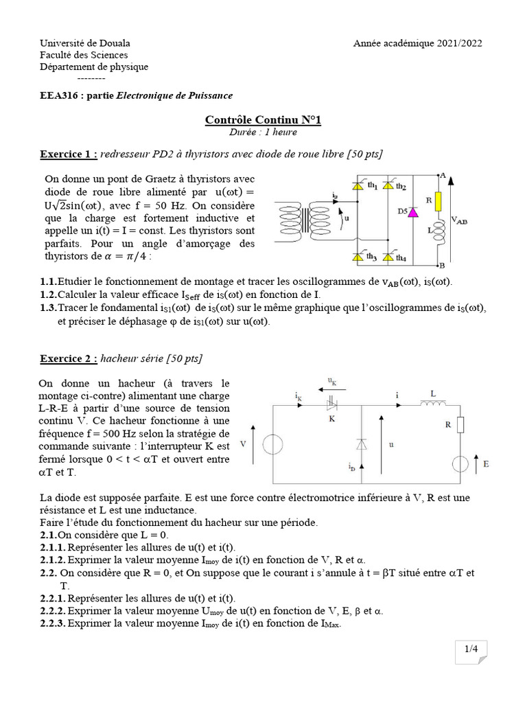 EEA316 - Partie B - CC1 - 2022 - 2023 | PDF