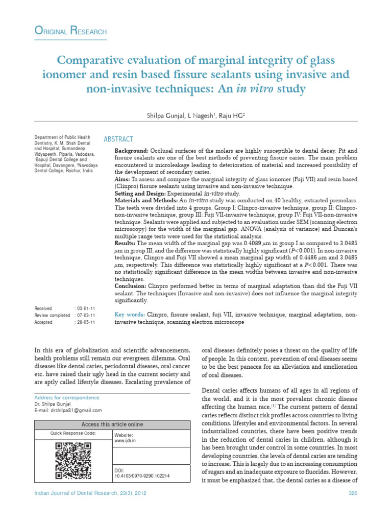 Comparative Evaluation of Marginal Integrity of Glass | PDF | Dentistry ...