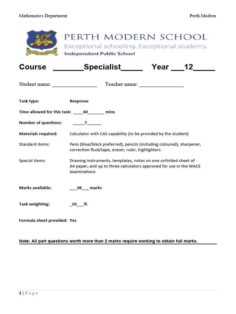 2021 Mod Maths Specialist Complex Test | PDF | Complex Number | Mathematics