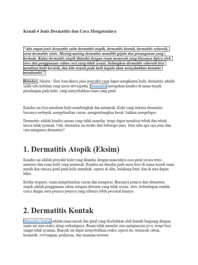Jenis dan Penanganan Dermatitis | PDF | Kesehatan Holistik | Gaya Hidup