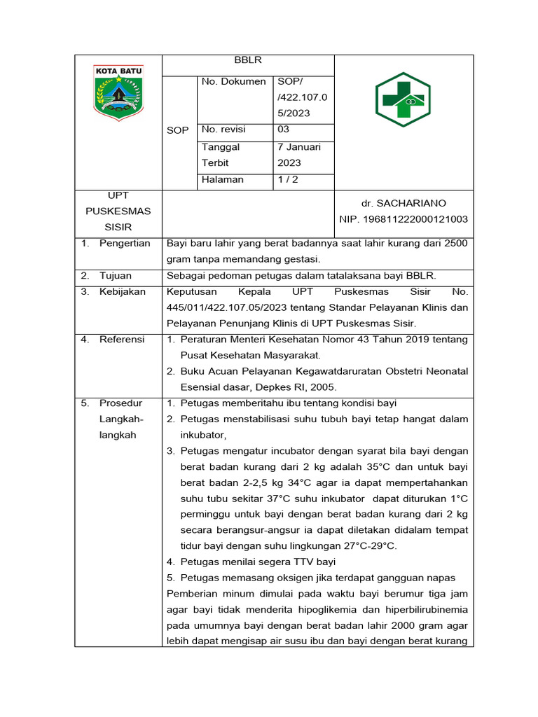 Sop BBLR | PDF | Kesehatan Holistik