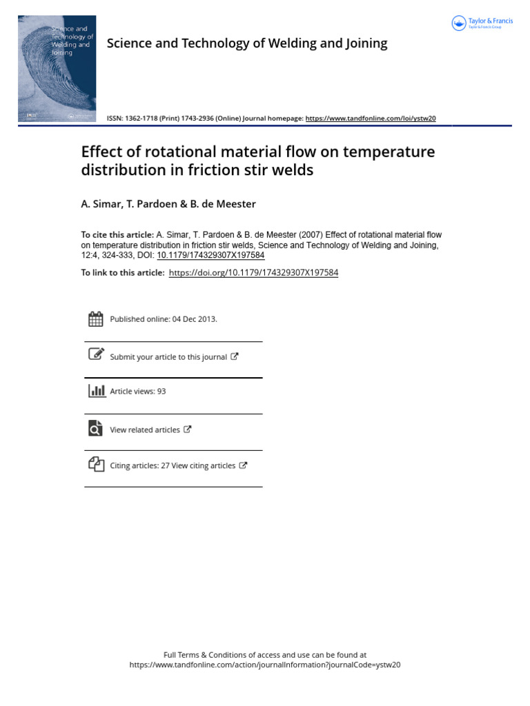 Rotational Flow in Friction Stir Welding | PDF | Thermodynamics | Metrology