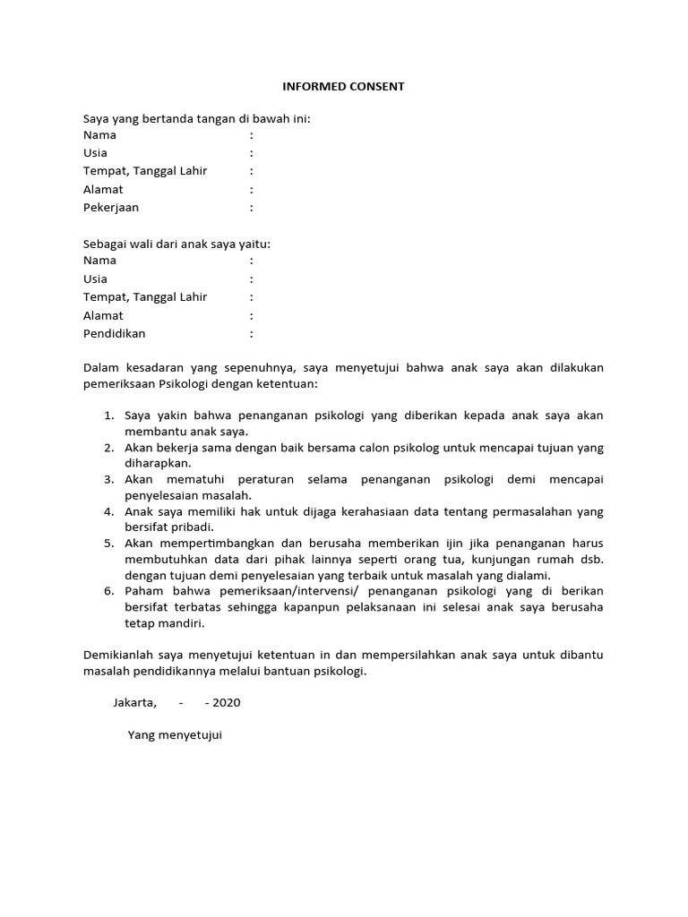 Informed Consent Minor (Wali Anak) | PDF