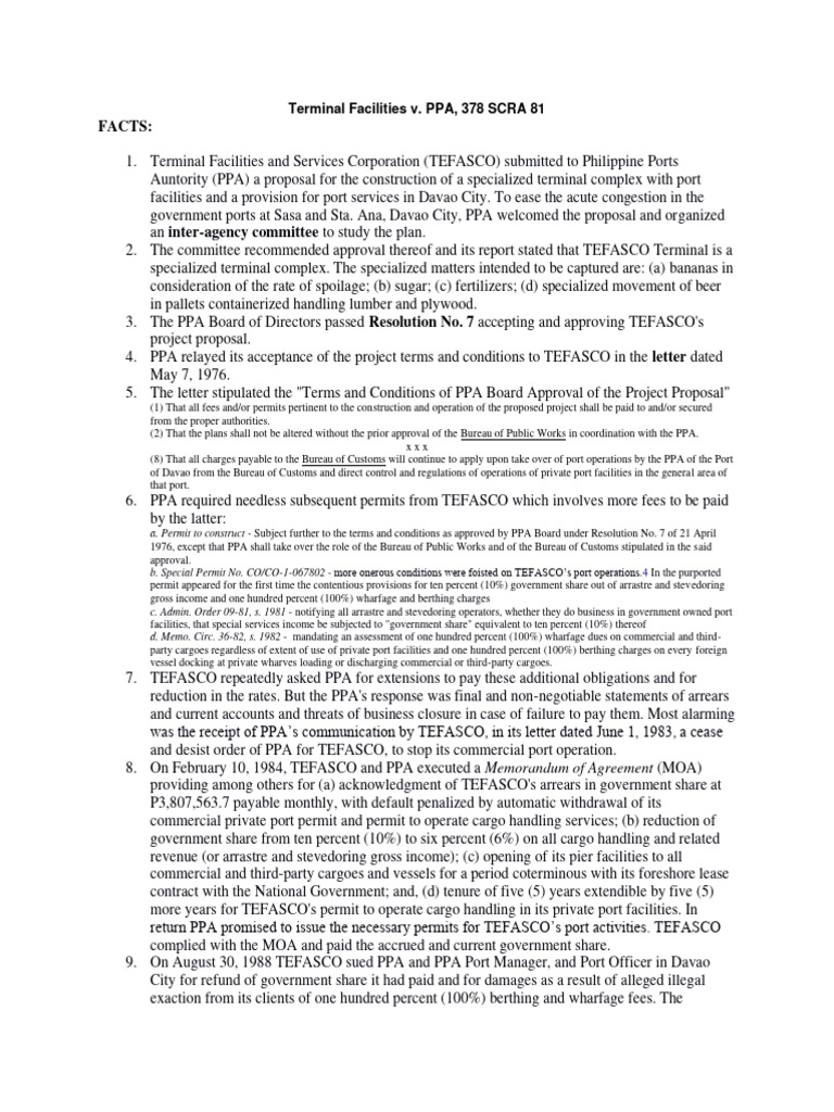 Terminal Facilities v. PPA, 378 SCRA 81 | PDF