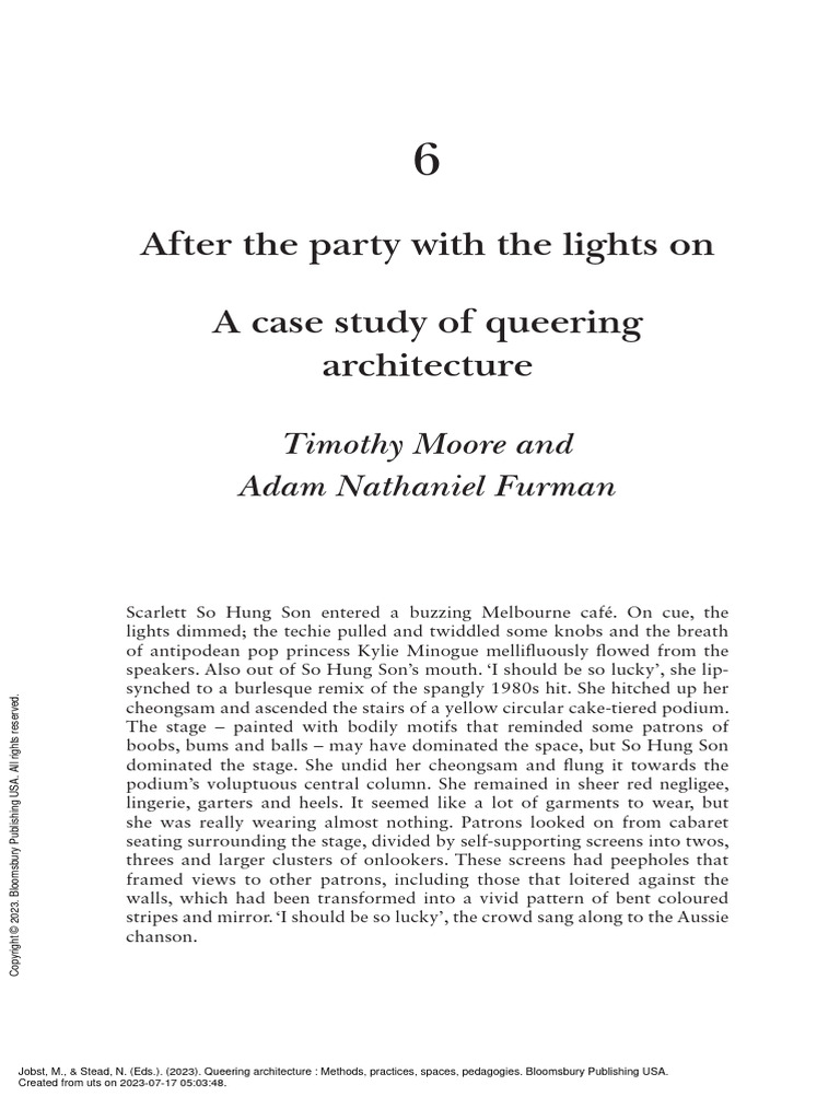 Queering Architecture Methods, Practices, Spaces, ... - (Part II Practices) | PDF