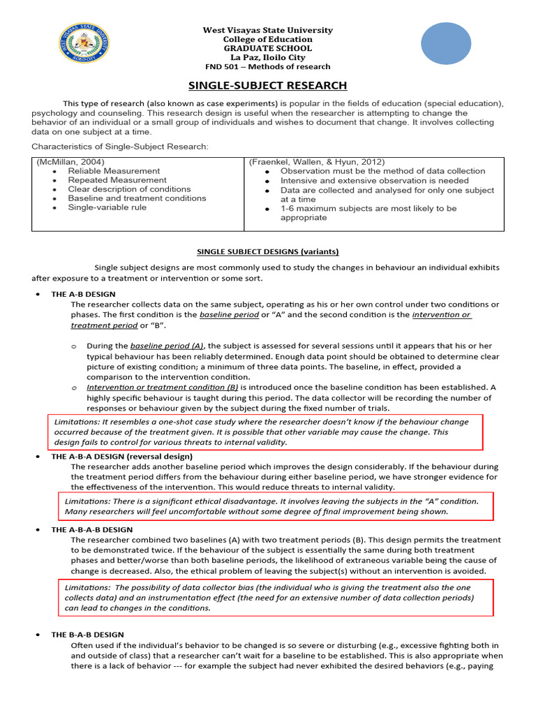 Single-Subject Research Methods Guide | PDF | Career & Growth | Science ...