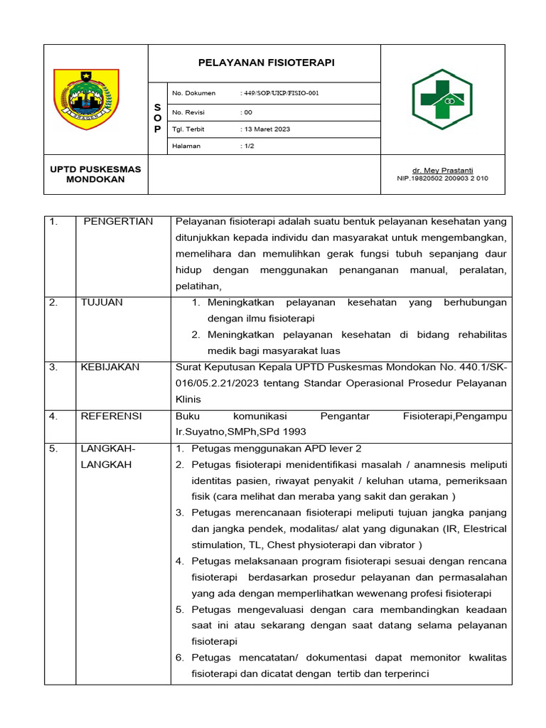 Sop Pelayanan Fisioterapi | PDF
