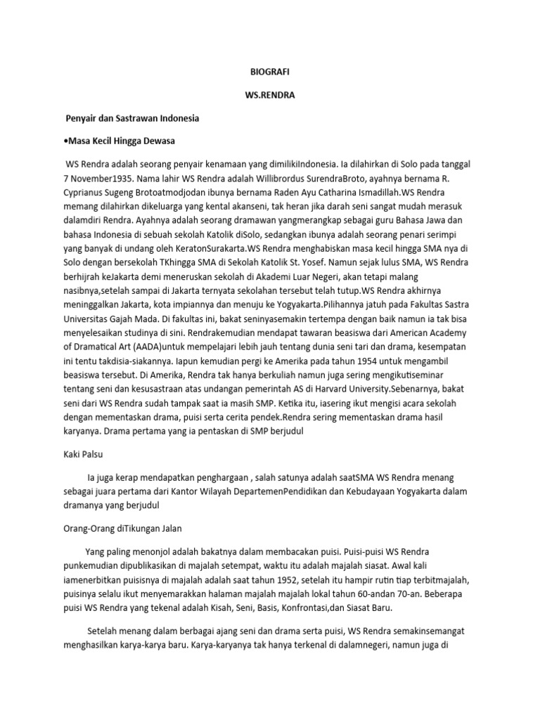 BIOGRAFI Ws - Rendra (Bahasa Indonesia) | PDF