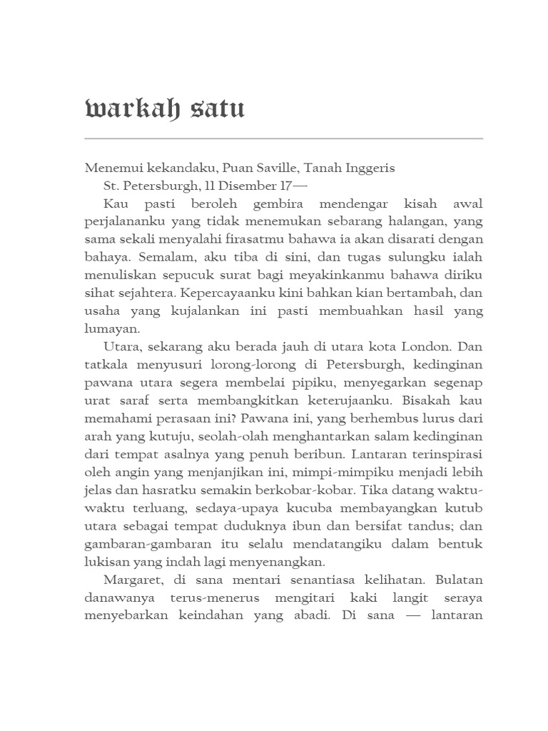 Mary Shelley - Frankenstein (Terjemahan Melayu Oleh Dali Fazuri) - Warkah 1, 2, 3 & 4 | PDF