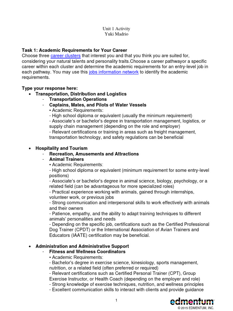 Unit Activity 1 in Career | PDF | Personal Trainer | Physical Fitness