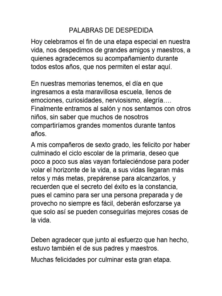 Palabras de Despedida | PDF