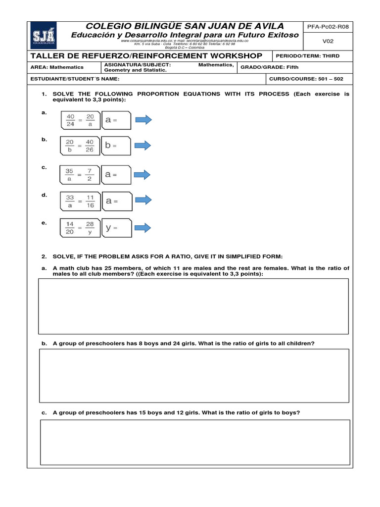 Reinforcement Workshop - Third Term - 5th Grade | PDF | Geometry | Mathematics